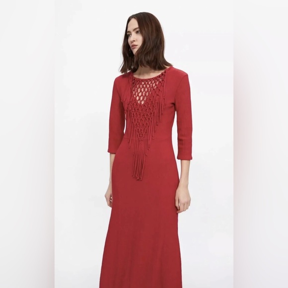 Zara | Dresses | Zara Red Braided Macrame Bodice Maxi Dress L | Poshmark